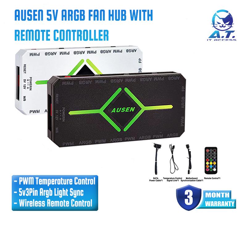 AUSEN 5V ARGB FAN HUB ( BLACK / WHITE ) WITH REMOTE CONTROLLER | Shopee ...