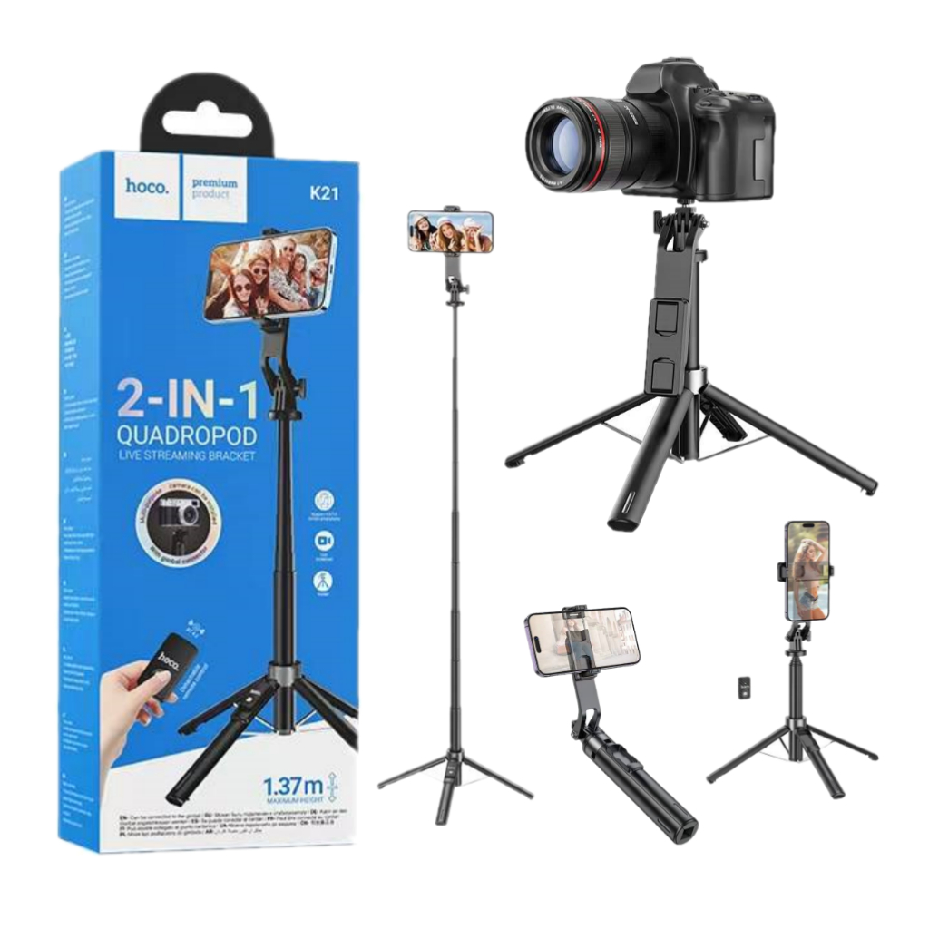 HOCO K21 ขาตั้งกล้อง & ขาตั้งมือถือ ไม้เซลฟี่ Quadropod 2in1 รองรับมือถือ / กล้อง / GoPro ยืดสุด ...