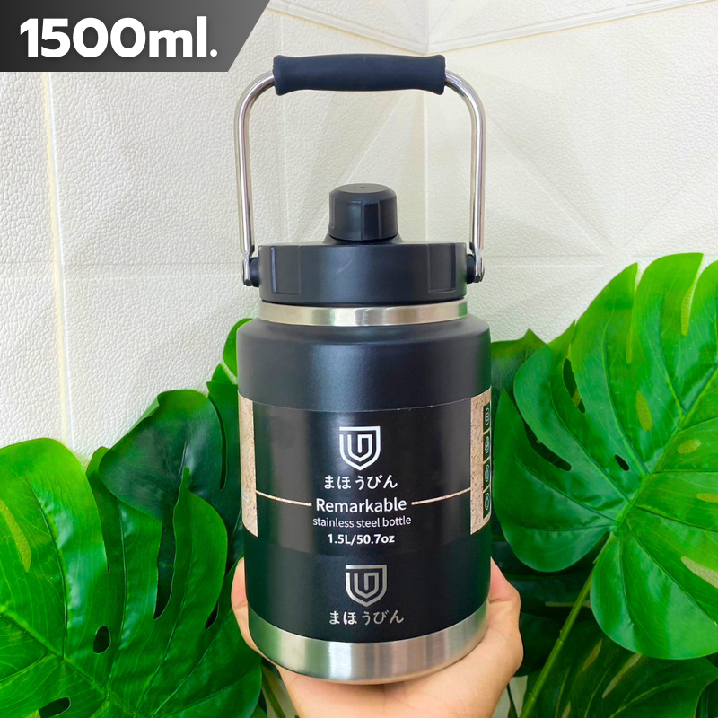 Mahobin กระติกน้ำ กระติกน้ำเก็บความเย็น มีหลอด หูหิ้วในตัว สแตนเลส316 ขนาดใหญ่ความจุ 1500/2000ml ...