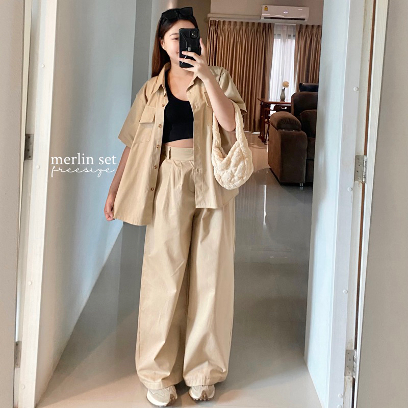 ♡︎ พร้อมส่ง ♡︎ merlin set ชุดเซ็ตแขนสั้นและขายาว | Shopee Thailand