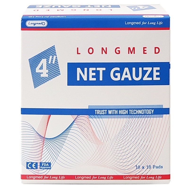 Longmed Net Gauze ลองเมด เนทก๊อซ ผ้าก๊อซฝ้ายทำแผล ขนาด 2x2, 3x3, 4x4 10ซอง/กล่อง (( ยกกล่อง ...