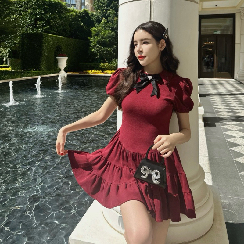 FLAT2112 FF0602 : WISH YOU MINI DRESS มินิเดรสแขนตุ๊กตา แขนตุ๊กตา ชุดใส่เที่ยว | Shopee Thailand