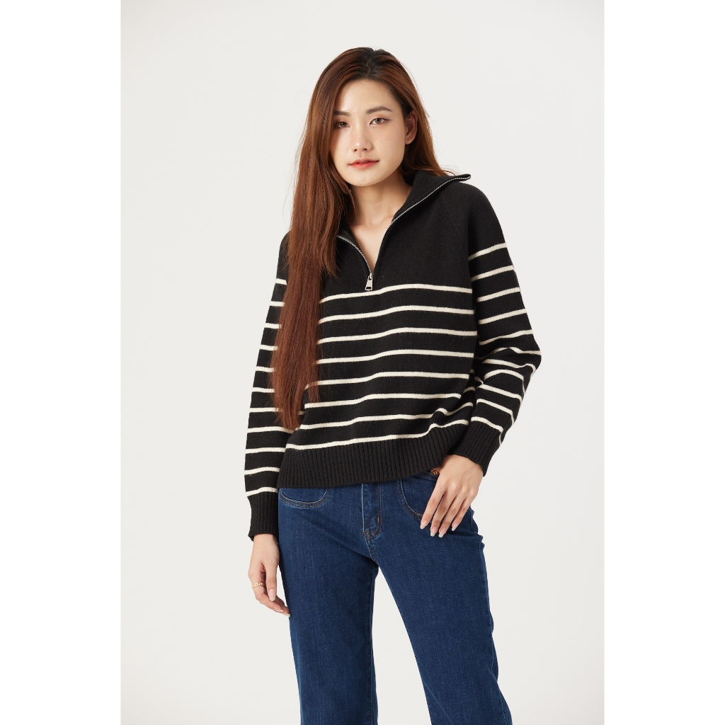 [Coatto.bkk] ไหมพรมสเวตเตอร์ลายทาง ซิปปก (Sw65) | Shopee Thailand