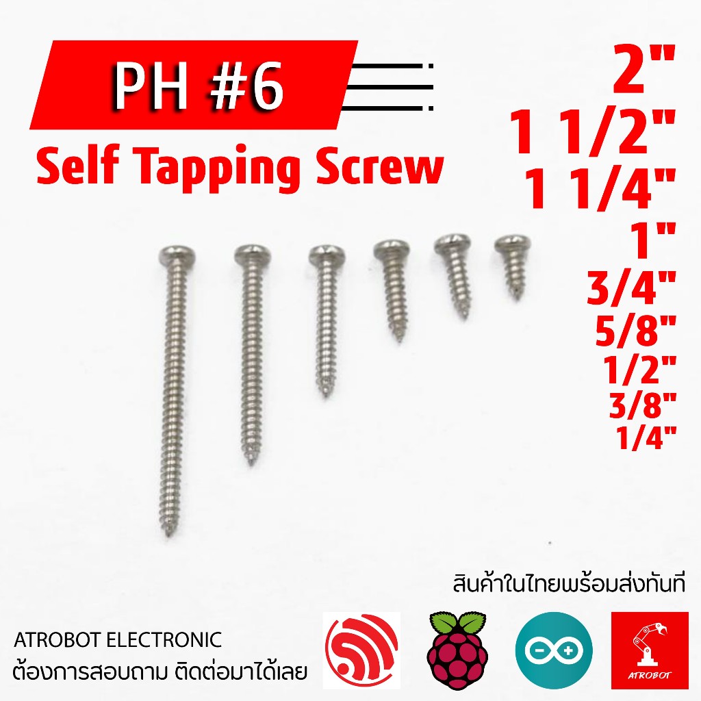 PH #6 Tapping Screw Pan Head น๊อต สกรู เกลียวปล่อย เหล็ก หัวแพน ปลาย ...