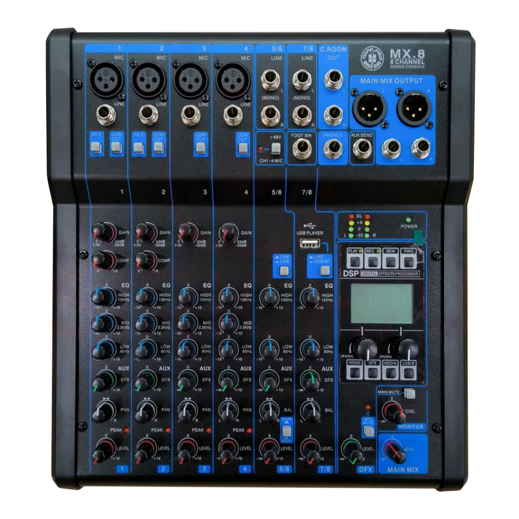 มิกเซอร์ TOPP PRO รุ่น MX8 ท็อปโปร Mixer 4Mono 2St Fx USB Bluetooth ...