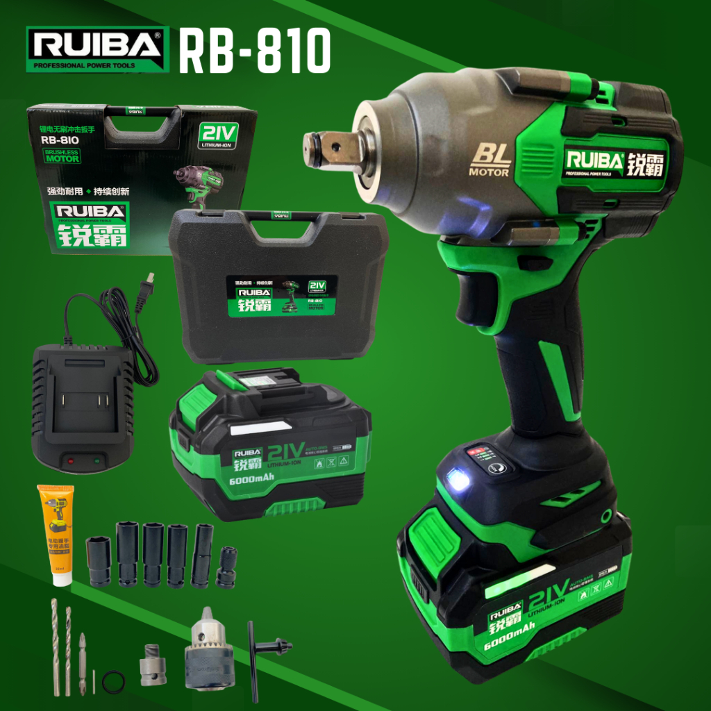 RUIBA บล็อกกระแทกไร้สาย 21V 6.0Ah/4.0Ah บัลเลส 1000 NM ความเร็ว 3 ระดับ ...