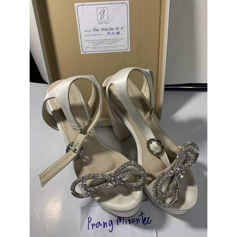 รองเท้างานแต่งงาน รองเท้าส้นสูง FARRENT FARENT MODEL Wish White Satin ...