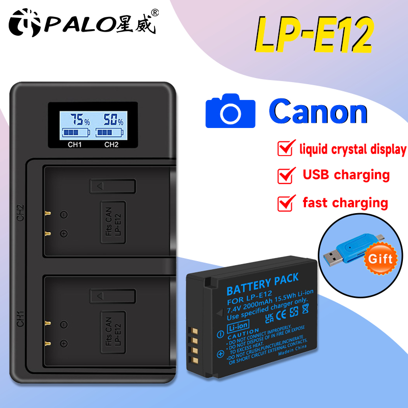 Palo แบตเตอรี่กล้อง LP-E12 LED Charger สำหรับ Canon EOS M/M2 M10 M50 ...