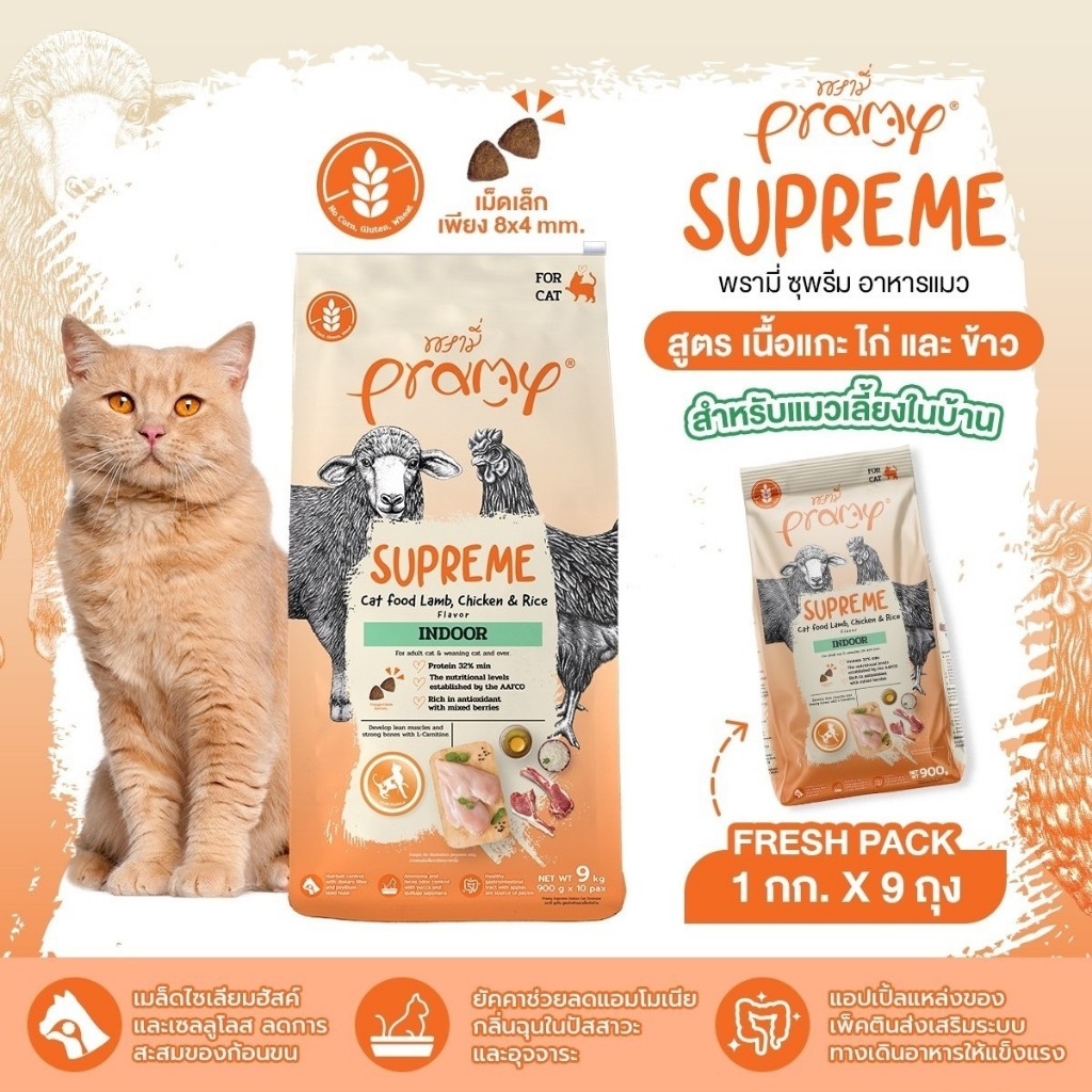 (แบ่งขาย)Pramy Supreme Indoor พรามี่ ซูพรีม อาหารแมว สูตรสำหรับแมวเลี้ยงในบ้าน แบ่งขาย ขนาด 1kg ...