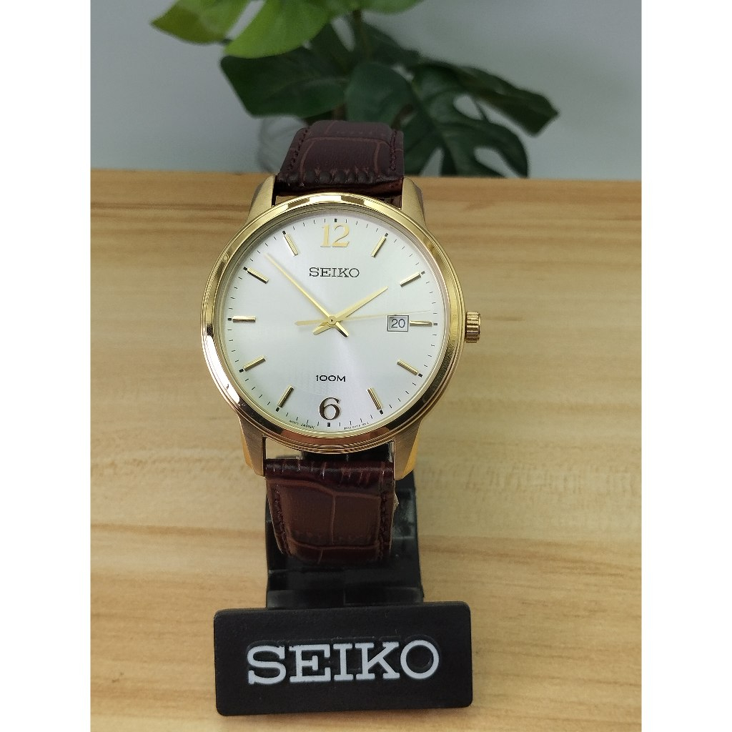 นาฬิกาผู้ชาย SEIKO Quartx รุ่น SUR252P1 สีทอง สายหนัง กล่อง+ใบรับประกัน ...