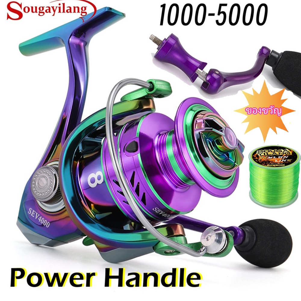 Sougayilang Power Handle ตกปลา Reel โลหะเต็มรูปแบบ 1000-5000 5.0:1/4.7:1 สูงสุด 10KG อลูมิเนียม ...