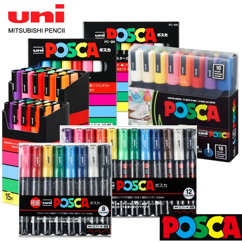 Uni Posca สีอะคริลิค MARKER,PC-5M PC-3M PC-1M , 7/8/12/15/24/29 แพ็คชุด ...