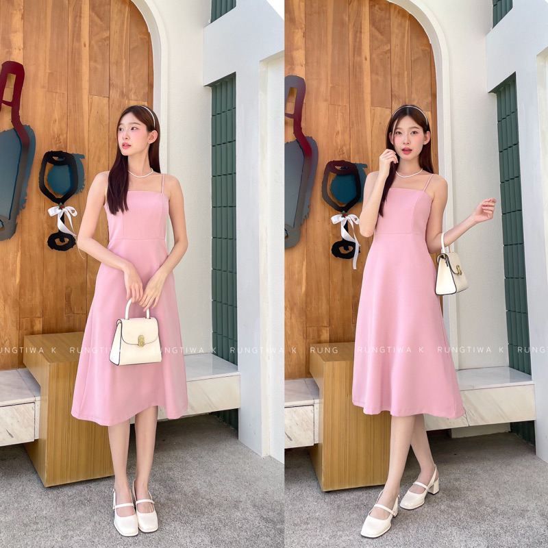🥖‘Marindy Dress’ - เดรสสายเดี่ยว กระโปรงบาน เดรสสายเดี่ยวกระโปรงยาว ชุด ...