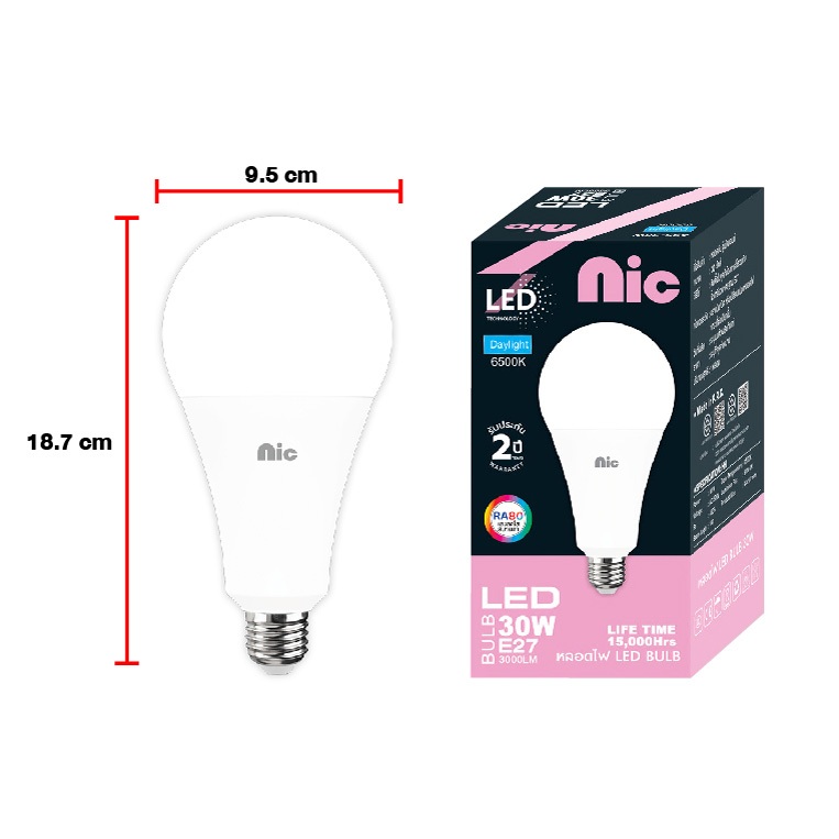 Panasi หลอดไฟ LED ทรงกลมแสงสีขาว E27 หลอดไฟ NIC 40W,30W,25W,20W,15W,12W ...