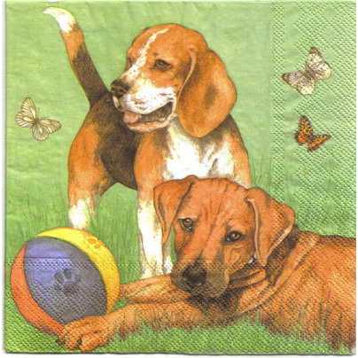 Pladao Napkin ภาพสัตว์ หมาบีเกิ้ล Beagle เล่นลูกบอล วินเทจ กระดาษ แนพก ...