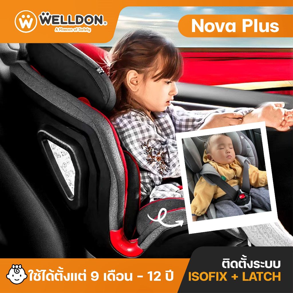 คาร์ซีท Welldon รุ่น NOVA PLUS ใช้งานได้ตั้งแต่ 9 เดือน-12 ปี ติดตั้งด้วยระบบ ISOFIX และ LATCH ...
