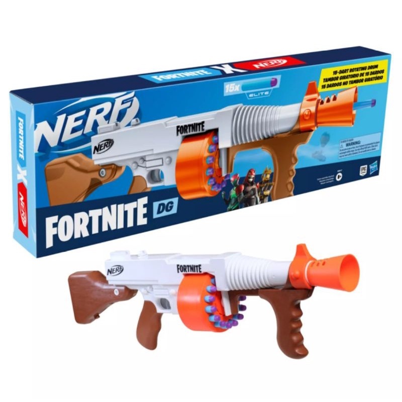 Nerf Fortnite DG Dart Blaster Gun, 15-Dart Rotating Drum, Pump Action ...