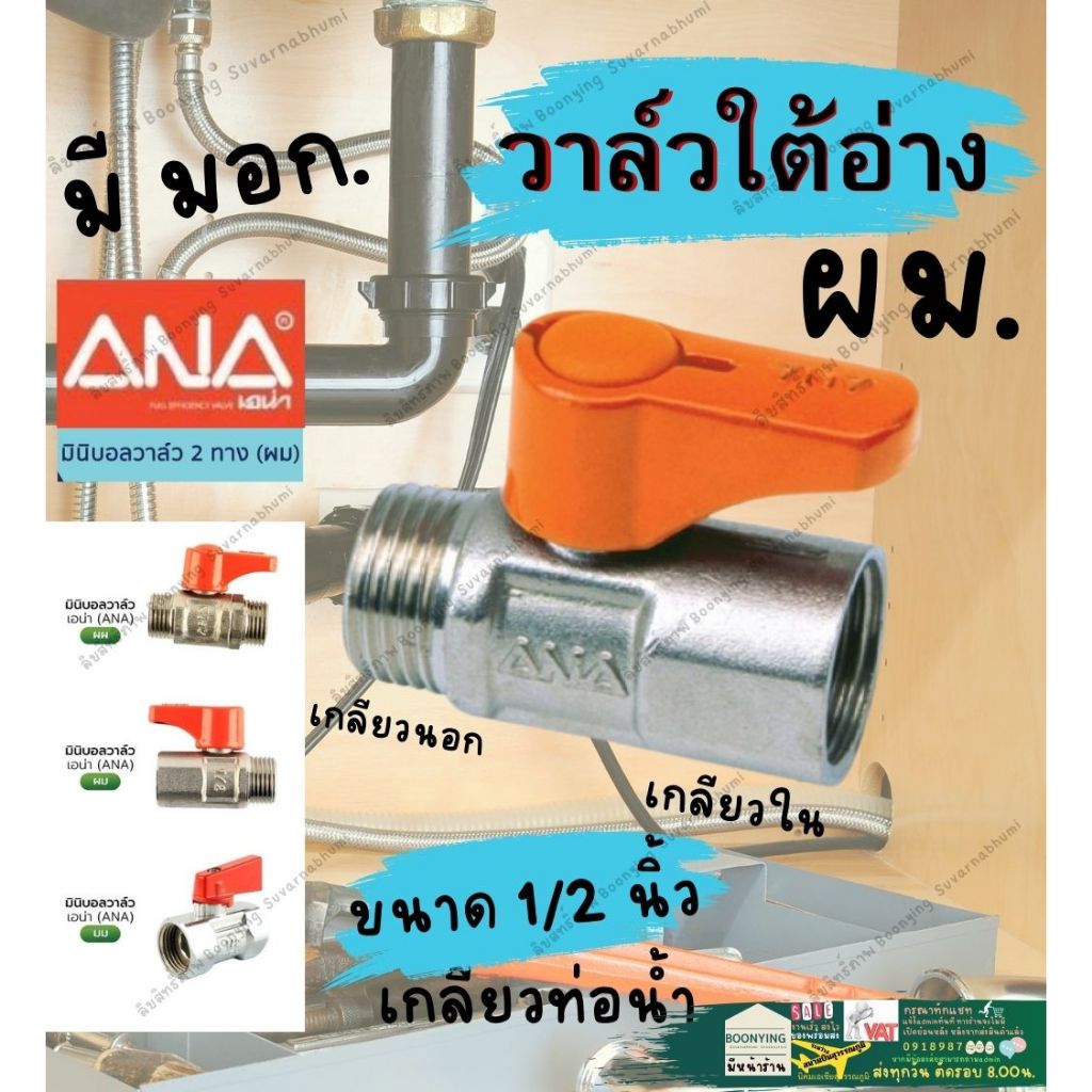 มินิ บอล วาล์ว ผผ ผม มม 1/2 " นิ้ว 4หุน เอน่า ANA Mini Ball Valve สต๊อป ...