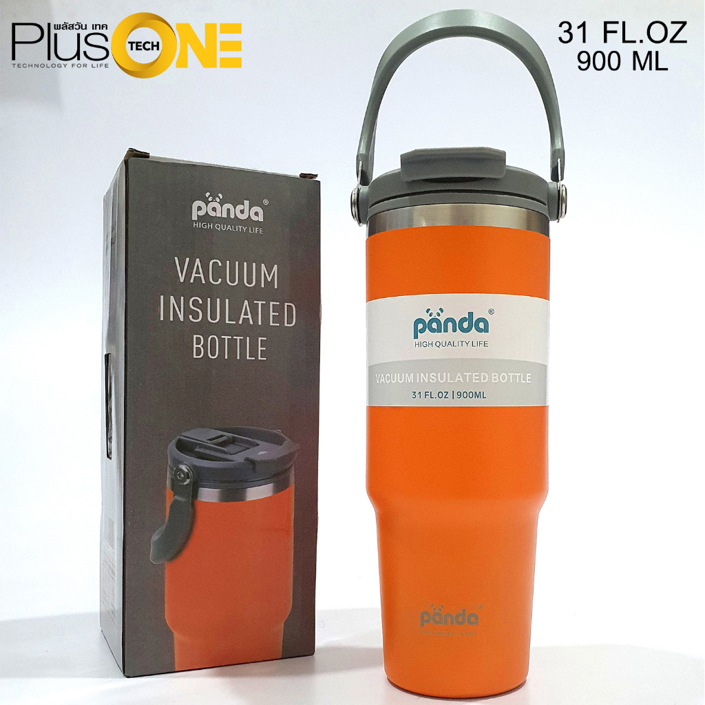 PANDA แก้วเก็บความเย็น แก้วเก็บอุณหภูมิร้อน รุ่นมีหูหิ้วมีหลอด สแตนเลสแท้ 304 ฝา 2 หัว 900ML ...
