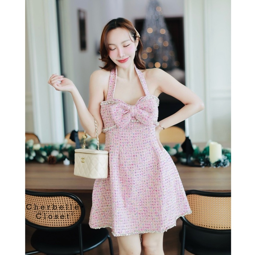 cherbell มินิเดรสคล้องคอผ้าทวิตซ์(*รบกวนเช็คสต๊อกก่อนกดสั่งซื้อ) | Shopee Thailand