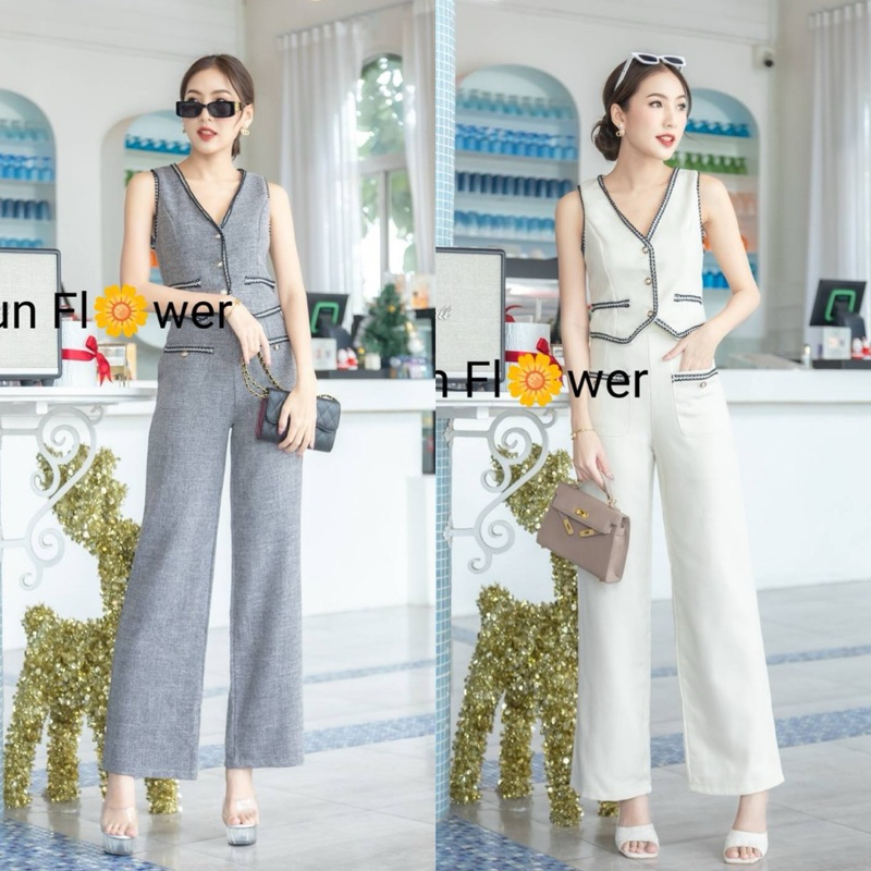 3xl ชุดเซตกางเกงขายาว ผ้าทวิต สวยหรู งานป้าย Lady Sunshine Shopee