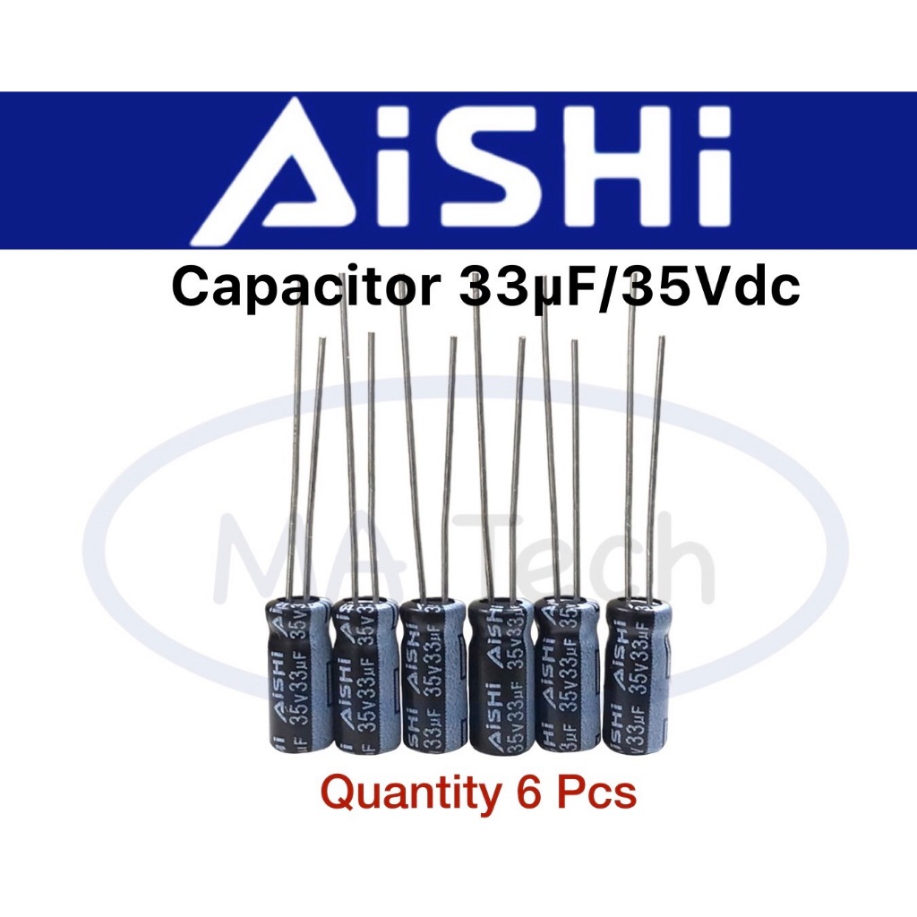 33uf 35v Capacitor 33uF 35v คาปาซิเตอร์ 35v33uf ยี่ห้อ Aishi ขนาด 5 ...