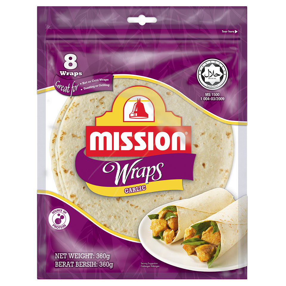 mission wraps (original/wholegrain/garlic) 380g ถุงละ 8 แผ่น แป้งตอติ ...