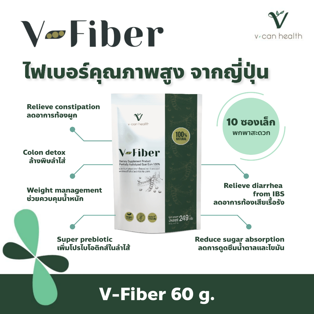 V-Fiber 60g. ไฟเบอร์ขับถ่าย ขนาดพกพาสะดวก ท้องผูก ทานผักไม่พอ ช่วยdetox ...