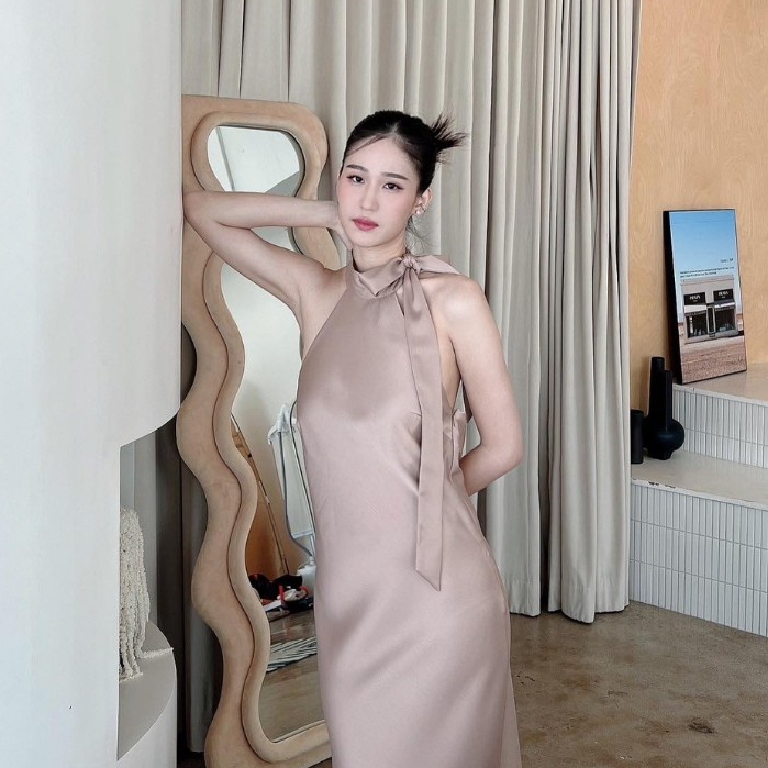 CHANUN-Mila Dress เดรสเว้าแขนผูกคอ หลังถ่วง(CN-048) | Shopee Thailand