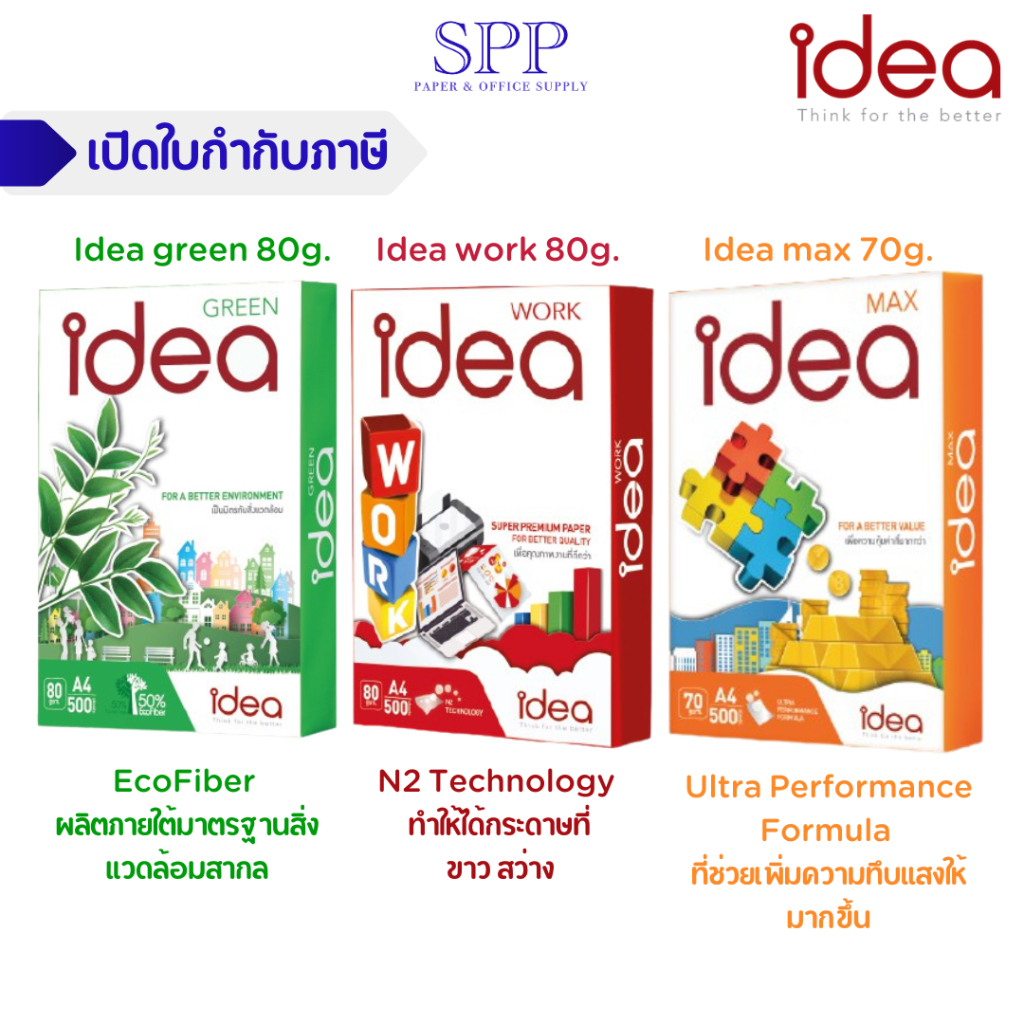 Idea กระดาษถ่ายเอกสาร 70 แกรม และ 80 แกรม Idea Green Idea Max Idea Work ...