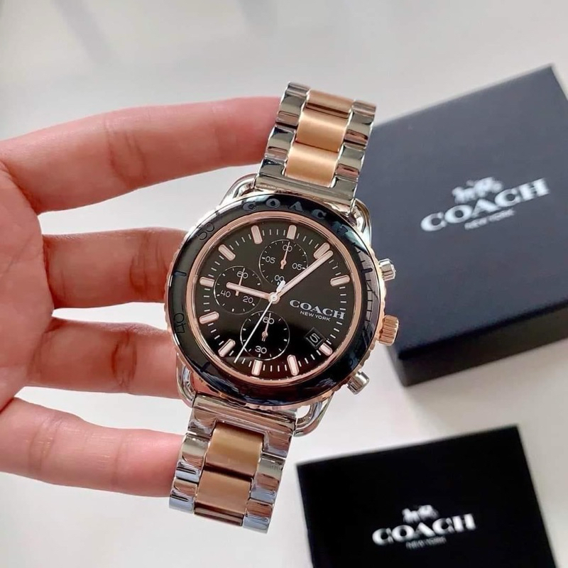 COACH chronograph black dial two-tone watch | Shopee Thailand