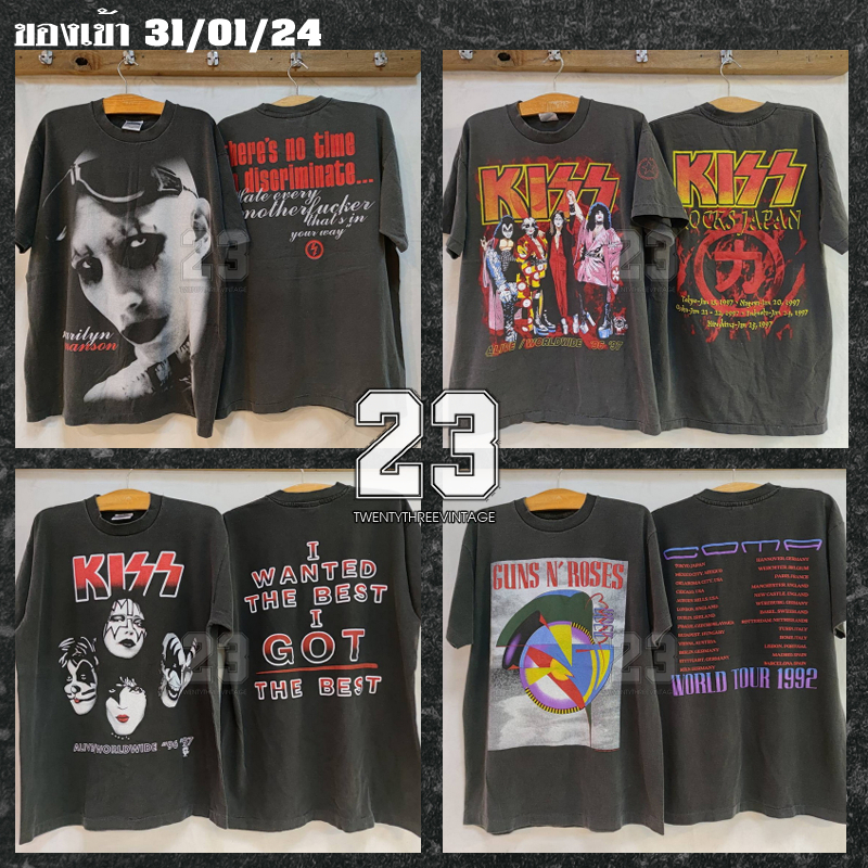 [ 23 ] เสื้อวินเทจ ป้ายUSA ฟอกไบโอ เสื้อทัวร์ วงร๊อค Marilyn Manson / KISS / GUNS N' ROSES ...