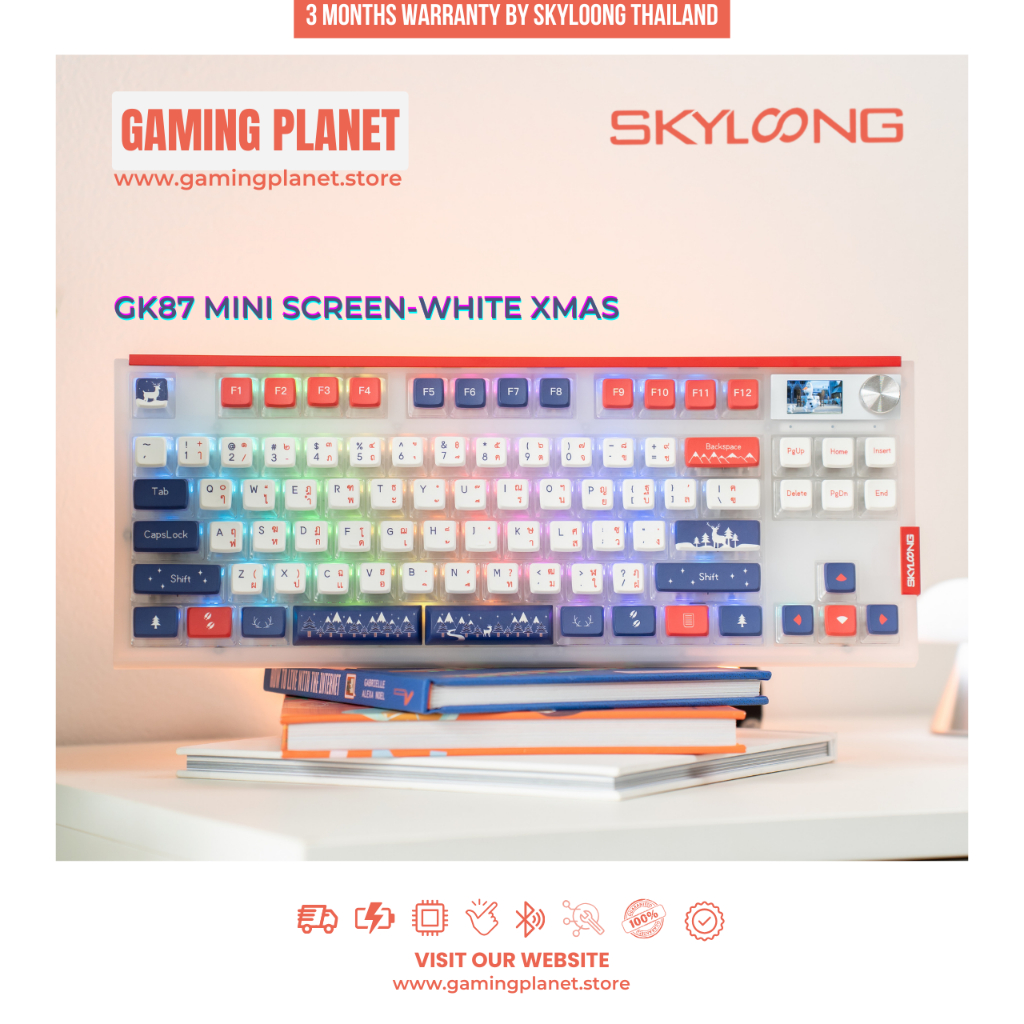 คีย์บอร์ด ไร้สาย Skyloong GK87 Gasket 3 mode พร้อม Knob and Mini Screen ...