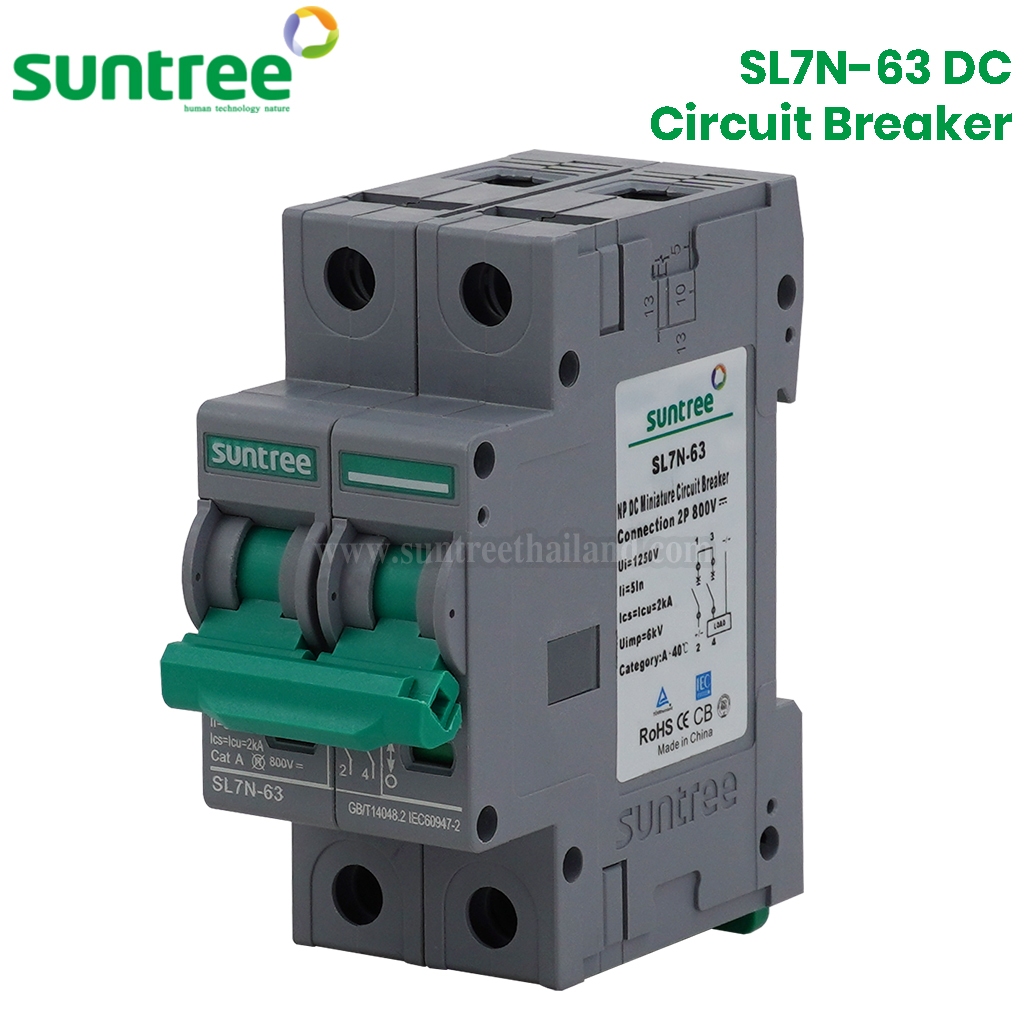 Suntree SL7N-63 DC Circuit Breaker MCB 2P 800V ตัวเลือก 16A, 20A, 25A, 32A, 63A Non-Polarity ...
