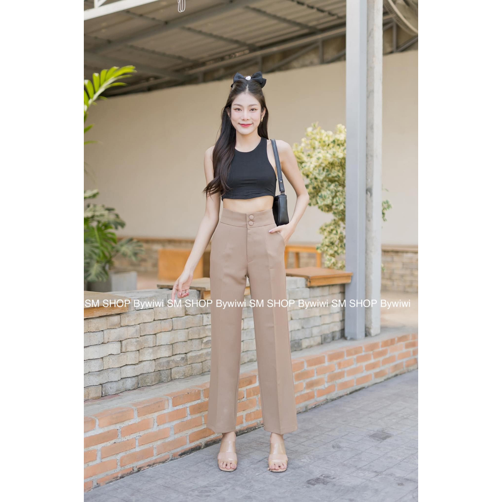 🌈รุ่น D3🌈 กางเกงขากระบอกเอวสูง กระดุมคู่ ผ้าไอวี่ ผ้าเปเป้ พร้อมส่ง S-2XL มีเก็บปลายทาง📨 ...