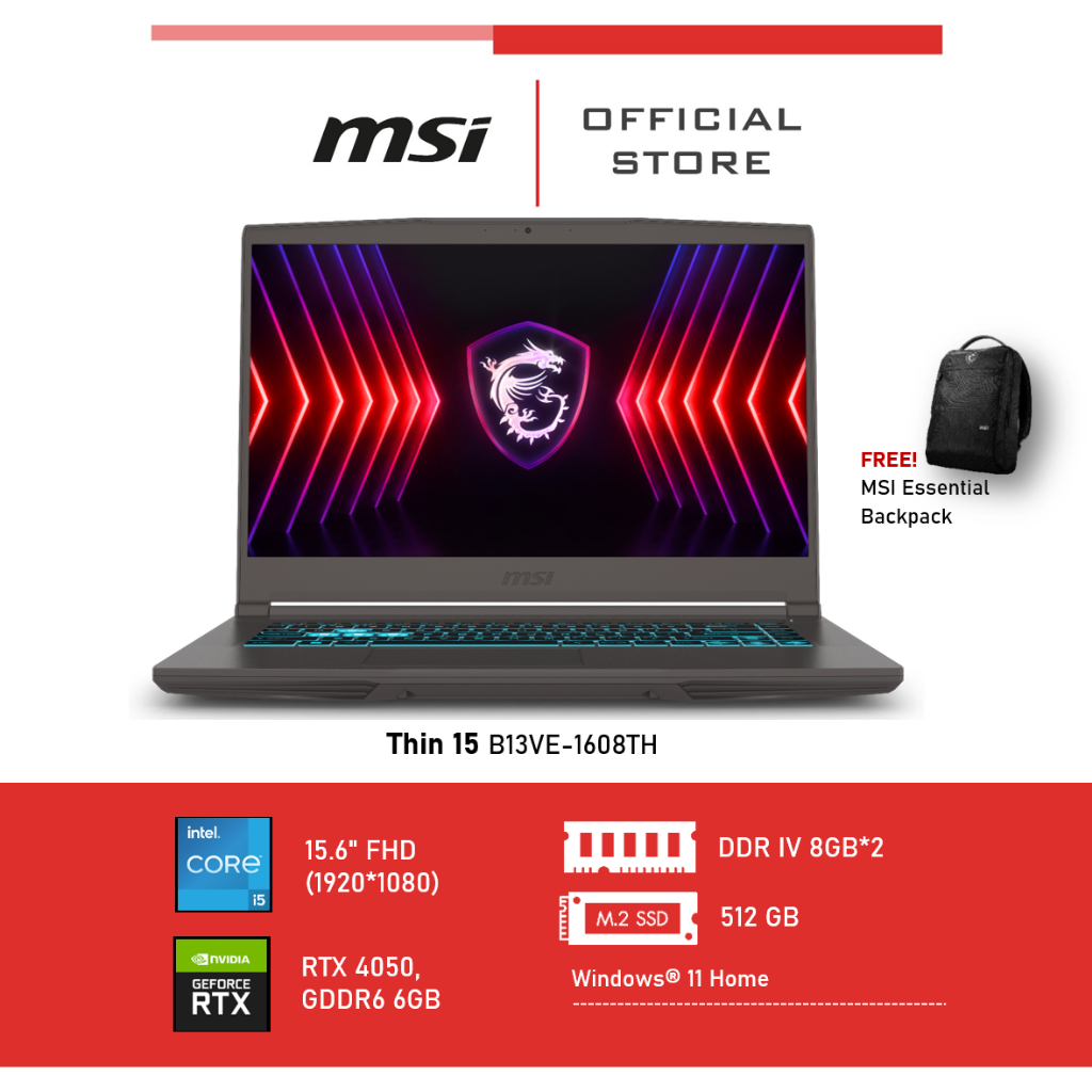 [Pre-Order] MSI Thin 15 B13VE-1608TH (15.6" FHD, RTX 4050, Memory:DDR ...