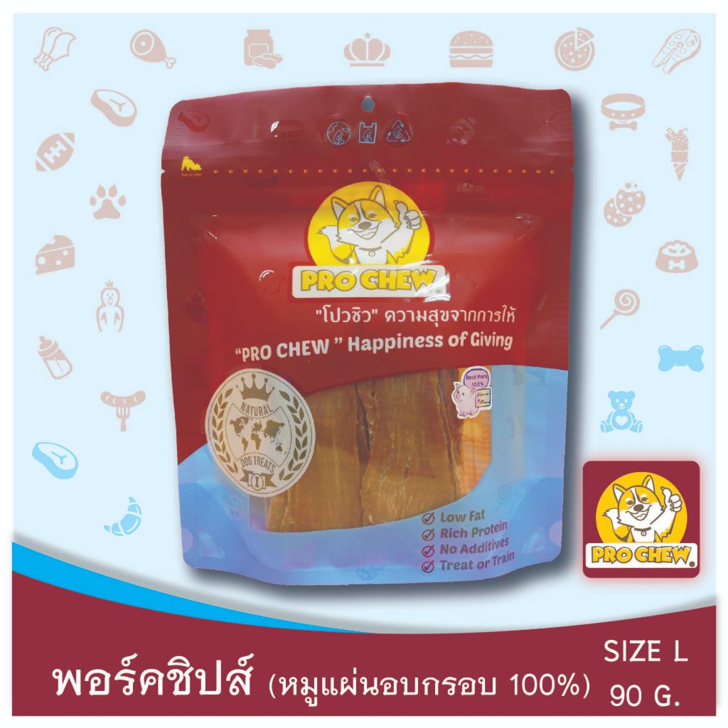 PRO CHEW 100% Dried Pork Chips 90 g โปวชิว อาหารสุนัข พอร์คชิปส์ ...