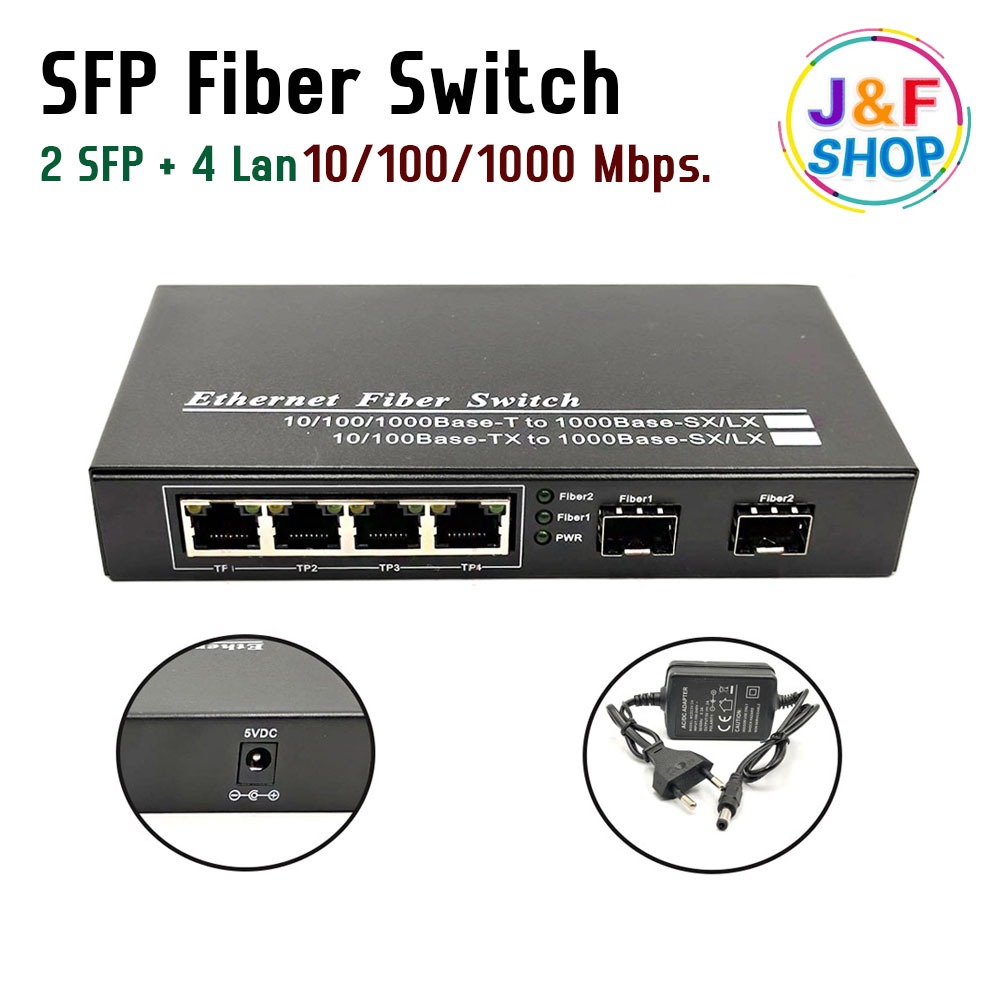 Fiber Switch SFP 2 Port + LAN 4 Port 10/100/1000 SFP Media converter ...