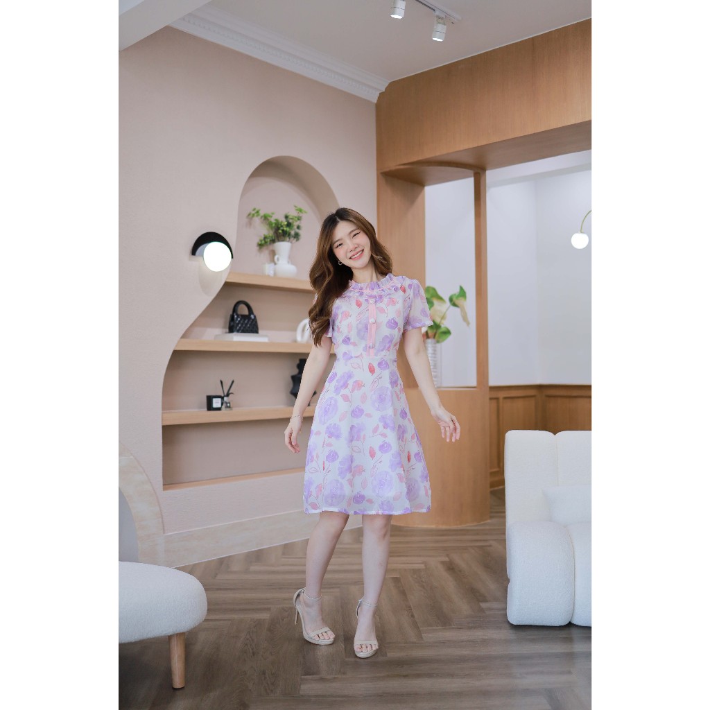 J163 ชุดเดรสสีขาว (คอระบายกระดุม3เม็ด) | Shopee Thailand