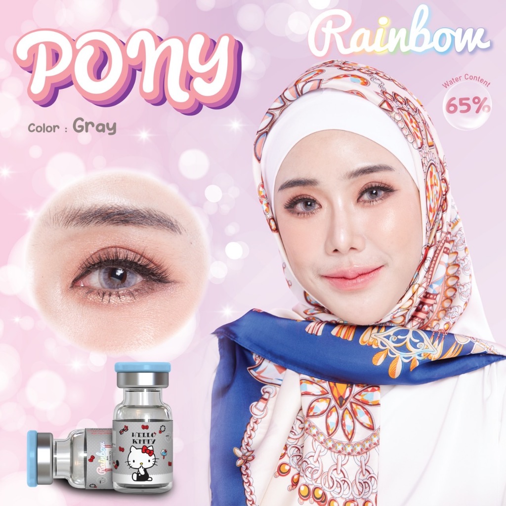 คอนแทคเลนส์สายฝอ PONY/PANSY สายตาสั้น- 0.50 ถึง-10.00 Rainbow Contact Lens Hello kitty ลิขสิทธิ์ ...