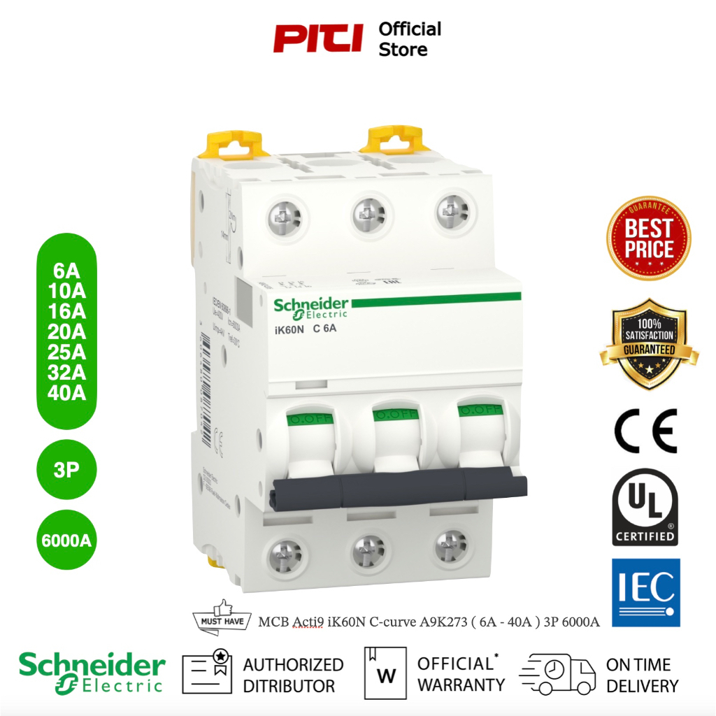 Schneider MCB A9K24332 32A 3P iK60N C-curve Acti9 Miniature Circuit Breaker เซอร์กิตเบรกเกอร์ ...