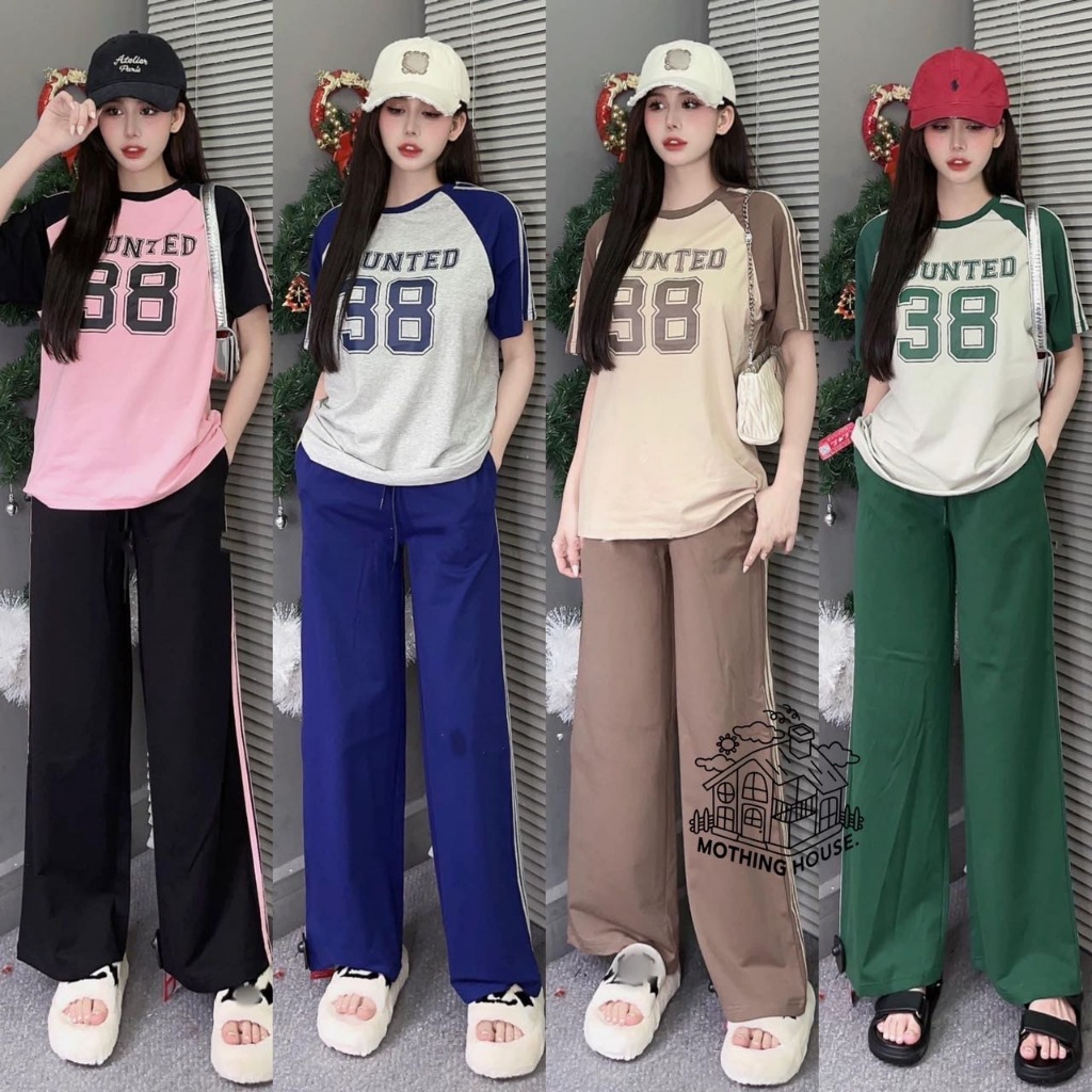 ชุดแชทผู้หญิงมาใหม่เสื้อยืดคอกลมพร้อมกางเกงขายาวYF4000 | Shopee Thailand