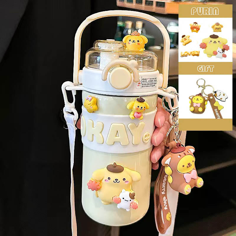 Sanrio ขวดน้ํา ถ้วยปากคู่ น่ารักถ้วยสี่เหลี่ยม Kuromi พลาสติก ขวดน้ําเก็บความเย Crayon Shin-chan ...