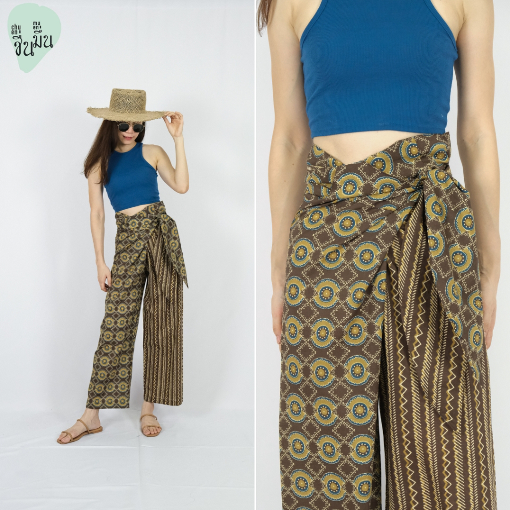 กางเกงขายาว Wrap Pants two colors made by indian cotton กางเกงเลผูกข้าง ...