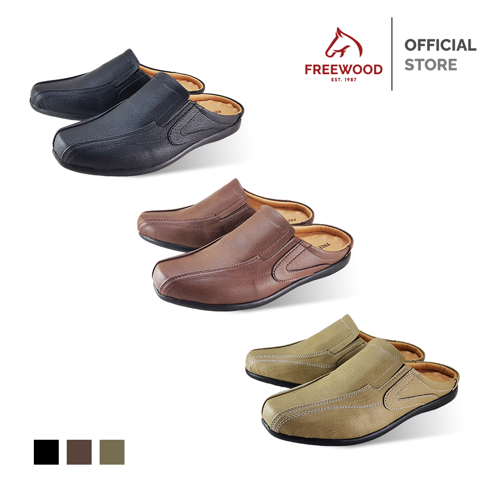 FREEWOOD OPEN HEEL CASUAL SHOES รองเท้าลำลองผู้ชาย หนังแท้ แบบเปิดส้น ...