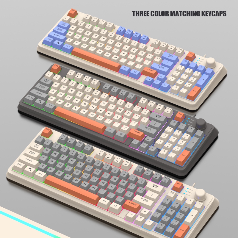 XUNFOX K82 Gaming Keyboard USB สาย 94 ปุ่มลูกบิดปุ่มกดเรนโบว์เรืองแสงเกมเมมเบรนคีย์บอร์ดสำหรับ ...