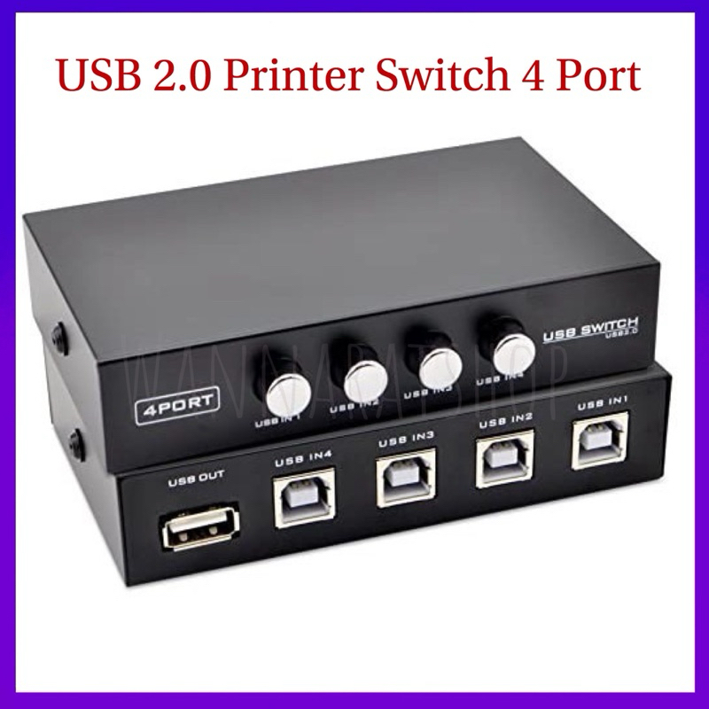 Printer Switch,4 Port USB 2.0 Manual Printer Scanner Sharing Switch Hub 4 PC to 1 Splitter ...