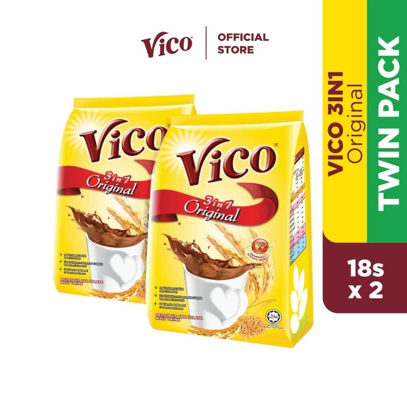 Vico 3 In 1 Original Chocolate Malt Drink (18's x 32g x 2 Pack ...