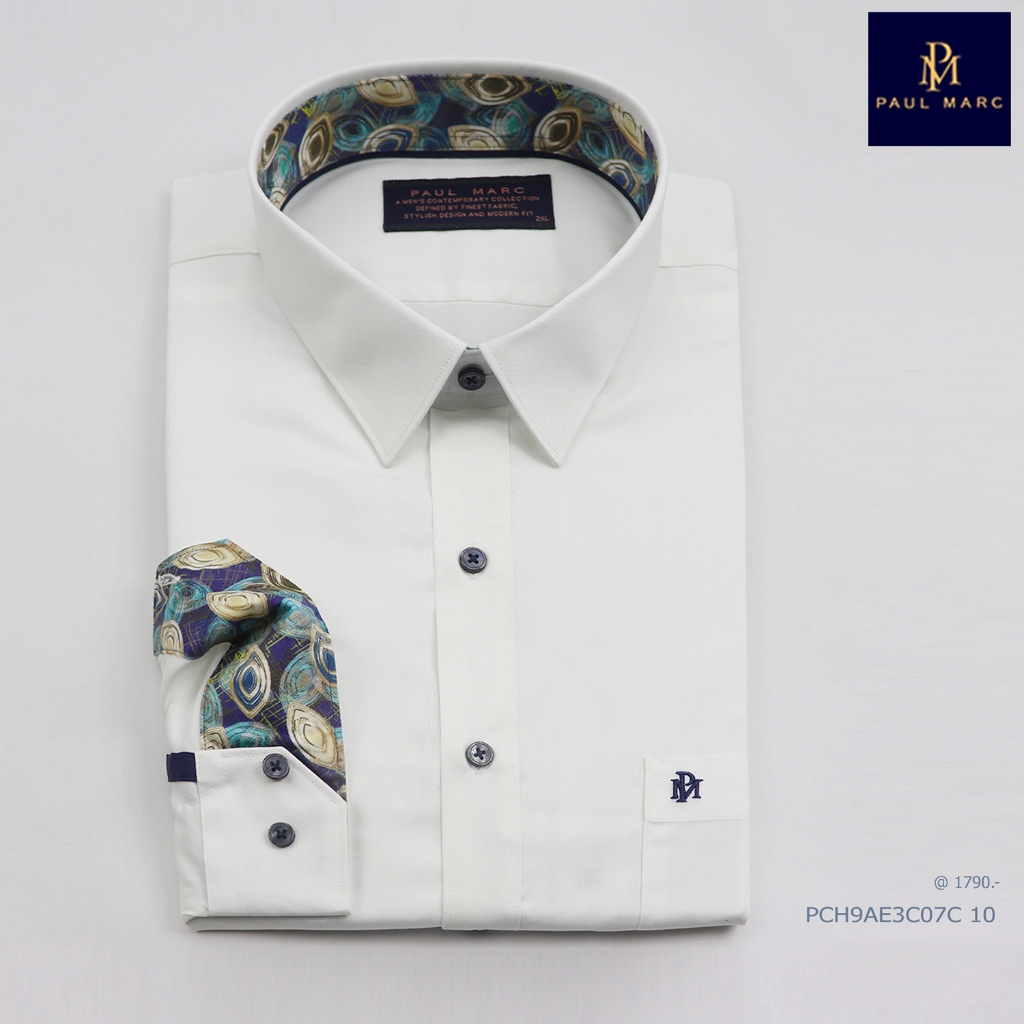 PAUL MARC เสื้อเชิ้ตสีขาวแขนยาว slim fit ผ้าผสมใยไผ่ bamboo ลดแบคทีเรีย ...