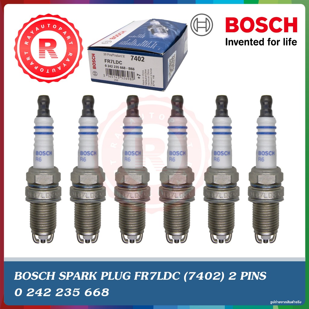 หัวเทียนรถยนต์ 16 มิล 2 เขี้ยว FR7LDC 6 หัว) BOSCH 7402 SPARK PLUG 8 ...